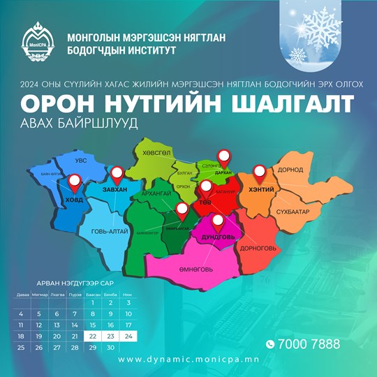 МНБ-ийн эрх олгох Орон нутгийн шалгалт авах байршил